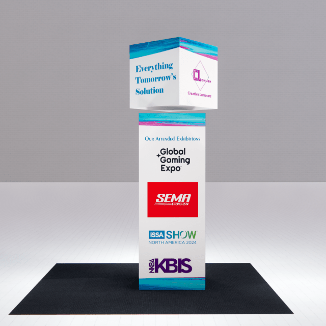 Rotating Backlit Trade Show Display Tower with Modern Design