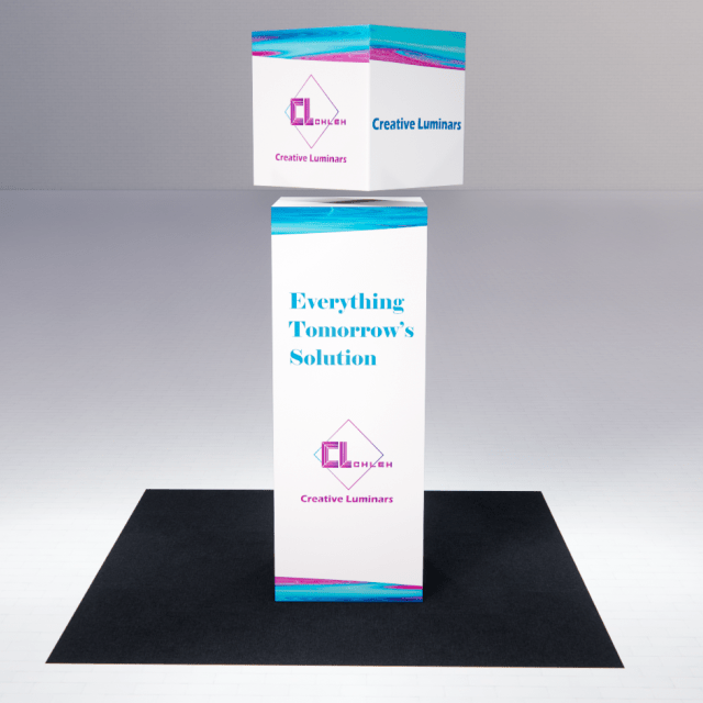 Rotating Backlit Trade Show Display Tower with Modern Design