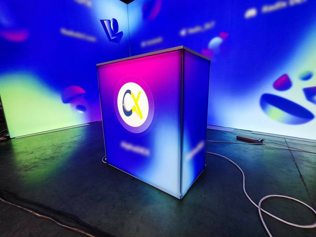Hybrid Trade Show Exhibition Frameless Booth Design with LED Light Box ...