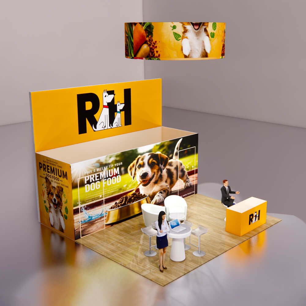 20 x 20 Trade Show Displays Booth with Storage and Hanging Sign